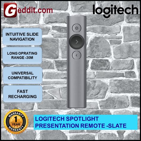 Logitech Spotlight Presentation Remote With Bluetooth Slate Gold