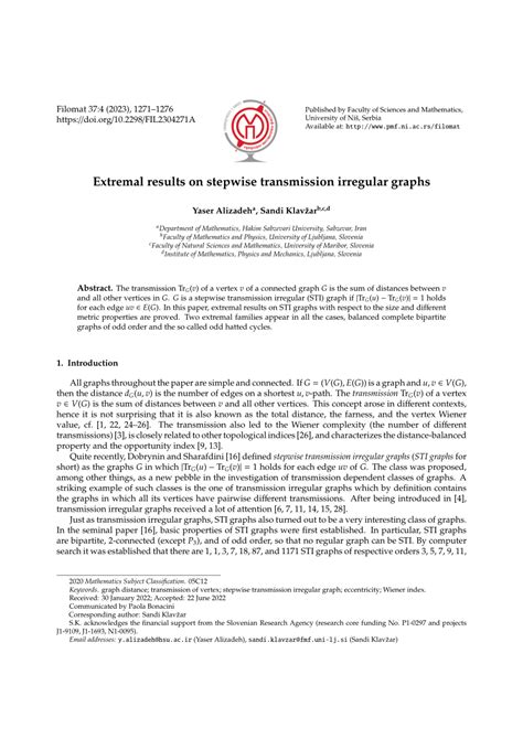 Pdf Extremal Results On Stepwise Transmission Irregular Graphs