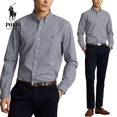 폴로 랄프로렌 깅엄 셔츠 네이비 화이트 남성 클래식 핏 체크 포플린 긴팔셔츠 상품 상세 크로켓
