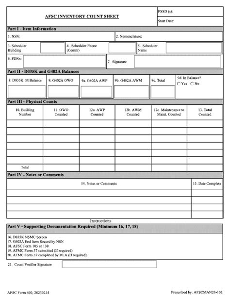 Afsc Form 400 Download Fillable Pdf Or Fill Online Afsc Inventory Count
