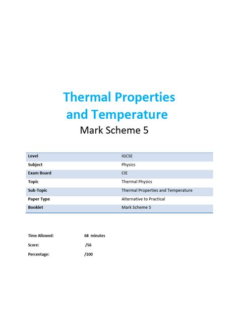 225 Thermal Properties And Temperature Ms Cie Igcse Physics Practical
