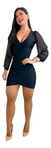 Vestido Curto Beach Gloss Manga Longa Tule Moda Balada Parcelamento