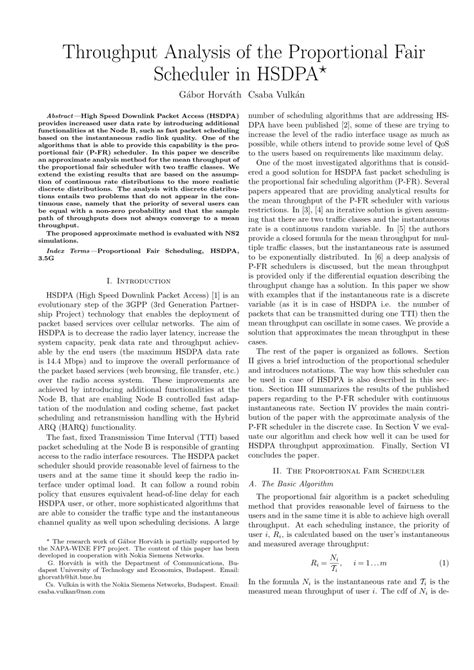 Pdf Throughput Analysis Of The Proportional Fair Scheduler In Hsdpa