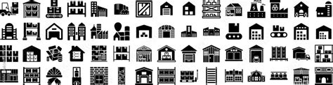 Set Of Warehouse Icons Isolated Silhouette Solid Icon With Industry Industrial Box
