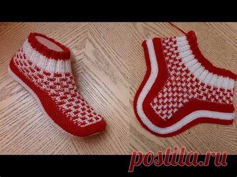 Новогодние тапочки-следки на двух спицах без швов // patik modelleri ...