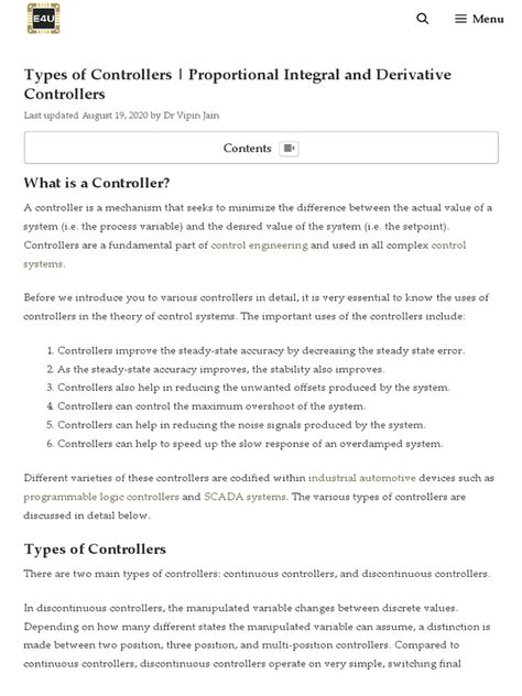 Types Of Controllers Proportional Integral And Derivative Controllers