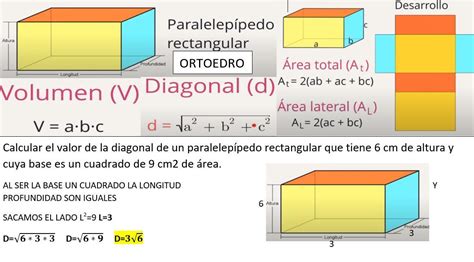 Calcular diagonal de un paralelepípedo rectangular de 6 cm de altura y