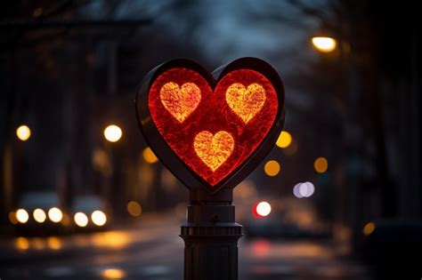 Heart Shaped Traffic Light On Street Picture Premium Ai Generated Image