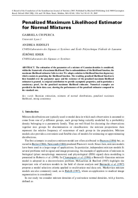 Pdf Penalized Maximum Likelihood Estimator For Normal Mixtures