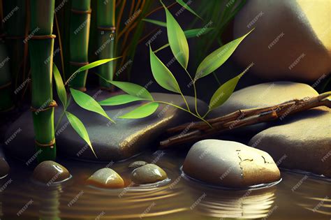 Premium Photo Spa Concept Round Zen Stones Bamboo And Water Generative Ai