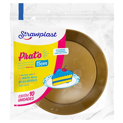 Prato Festa 15cm Redondo Dourado 10 Unidades Strawplast