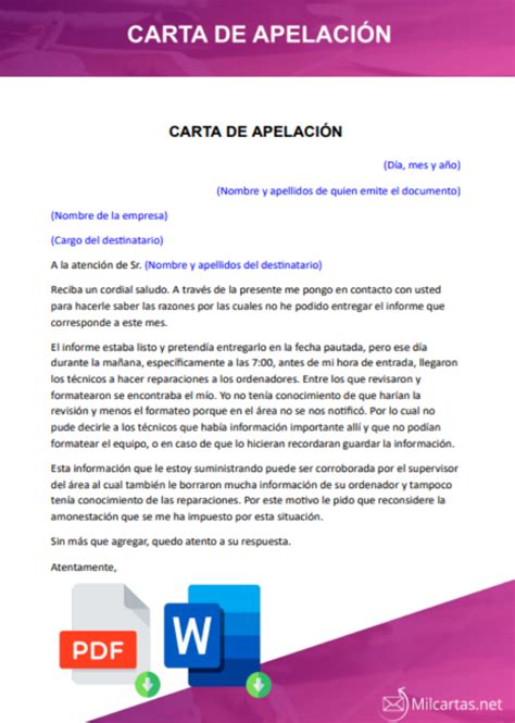 Formato De Carta De Apelaci N Para Descargar Word Gratis
