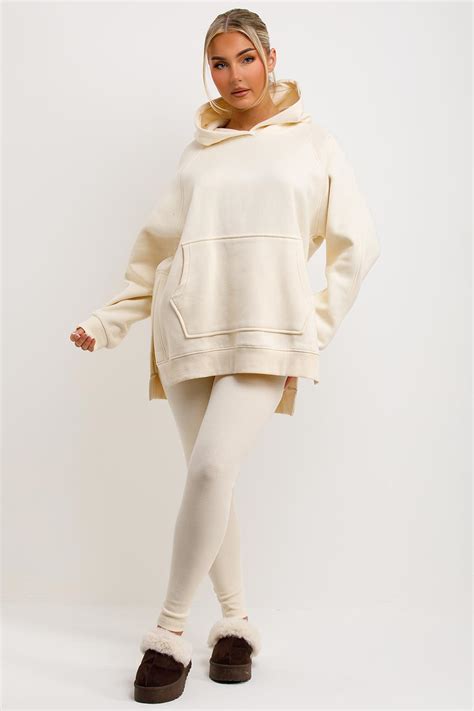 Womens Hoodie And Leggings Set Cream Loungewear Uk