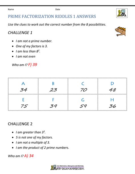 prime factorization worksheet page