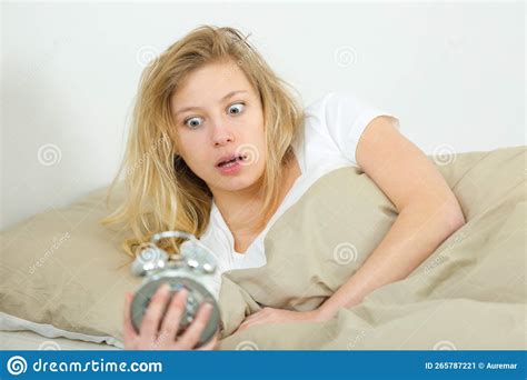 Shocked Woman Wakes Up Late Stock Image Image Of Surprise Alarmclock