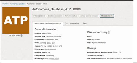 Installation Of Autonomous Transaction Processing ATP Database