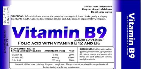 Vitamin B 9 Vitamin B Complex Multivitamin Spray