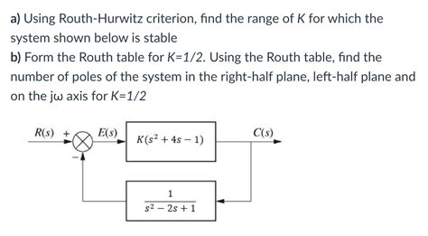 Solved A Using Routh Hurwitz Criterion Find The Range Of K