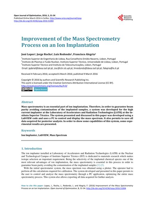Pdf Improvement Of The Mass Spectrometry Process On An Ion Implantation