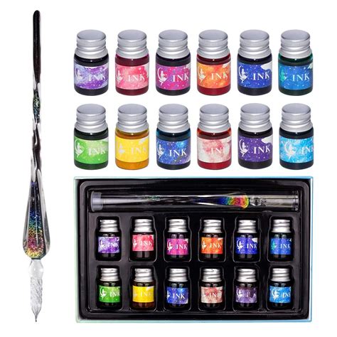 Codace Glass Dip Pen Ink Set Calligraphy Dip Pens Rainbow Crystal