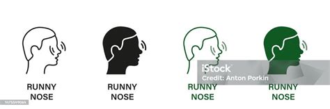 염증 통증 기호 컬렉션 비염 알레르기 코 점액 픽토그램 콧물 라인과 실루엣 아이콘 세트 코 통증 가려움 의료 포스터에 대 한 아이콘입니다 고립된 벡터 그림 감기와 독감에