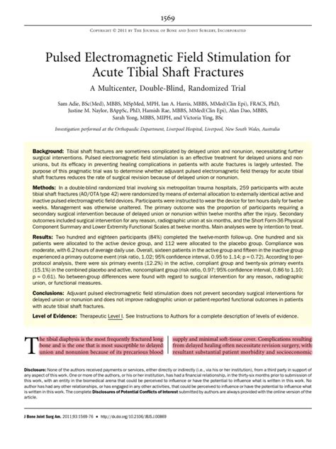 Adie 2011 Pulsed Electromagnetic Field Stimulation For Acute Tibial
