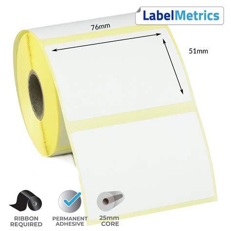 76 X 51mm Thermal Transfer Labels Permanent Adhesive Labelmetrics