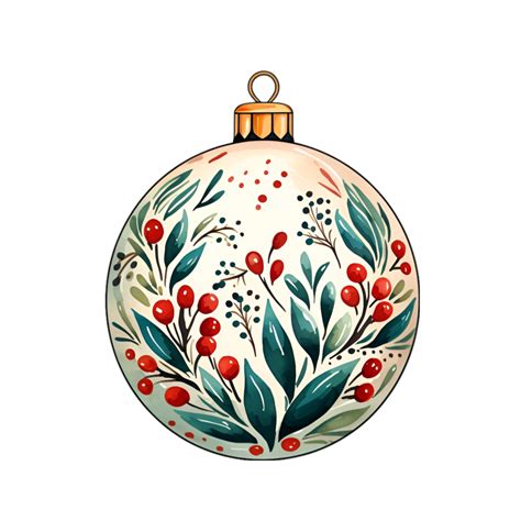 Ai Generated Christmas Tree Ornament Green Red Holly Watercolor Clipart