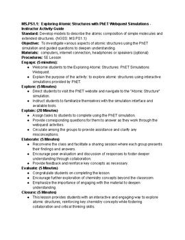 MS PS Exploring Atomic Structures With PhET Webquest Simulations