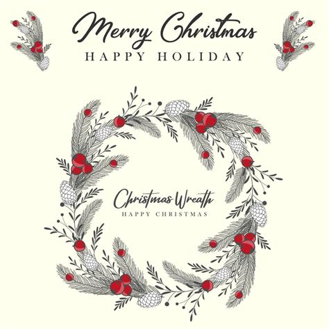 Christmas Wreath With Fir Branches Leaves Pine Cones And Holly