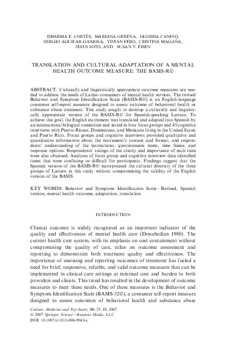 Pdf Translation And Cultural Adaptation Of A Mental Health Outcome