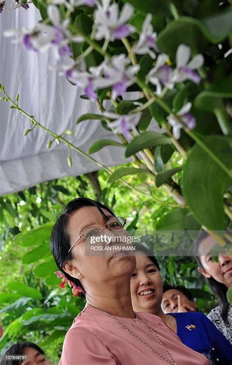 Daw Khin Khin Win Wife Of Myanmar President Thein Sein Looks At An