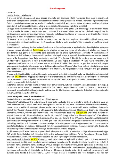 Appunti Procedura Penale Docsity