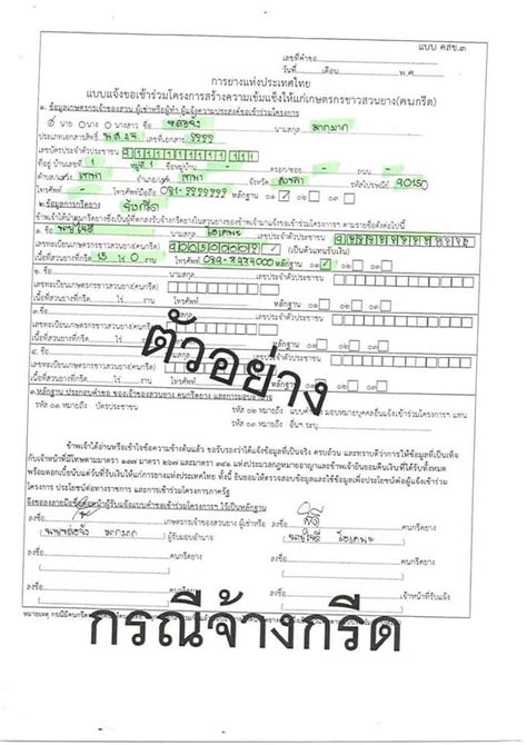 ตัวอย่างการกรอกแบบฟอร์ การยางแห่งประเทศไทยสาขาพระแสง Raot