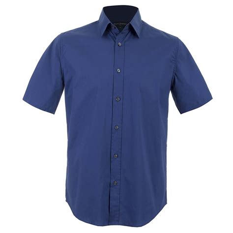 Camisa Manga Corta Lisa Azul Marino Para Caballero Bruno Magnani