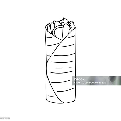 벡터의 치킨 롤 낙서 그림 샤와르마 낙서 그림 치킨 롤 손으로 그린 그림 건강에 좋지 않은 음식에 대한 스톡 벡터 아트 및 기타 이미지 건강에 좋지 않은 음식 고기