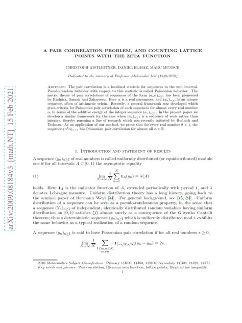 A Pair Correlation Problem And Counting Lattice Points With The Zeta