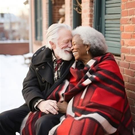 Premium AI Image Loving Old Interracial Couple Is Enjoying A Romantic Winter Day