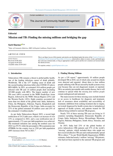 Pdf Mission End Tb Finding The Missing Millions And Bridging The Gap