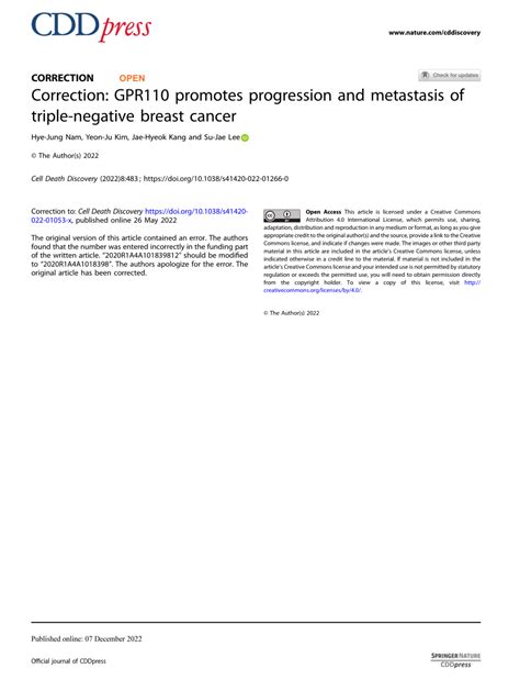 Pdf Correction Gpr110 Promotes Progression And Metastasis Of Triple