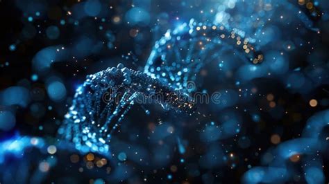 Blue Dna Strand On Black Background Science And Genetics Concept