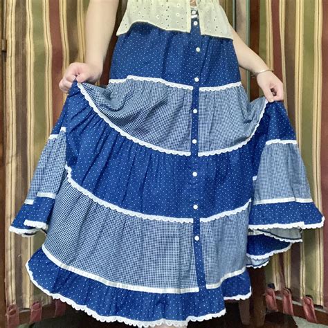 Gunne Sax Women S Navy And Blue Skirt Depop