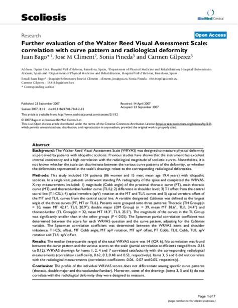 Pdf Further Evaluation Of The Walter Reed Visual Assessment Scale Correlation With Curve