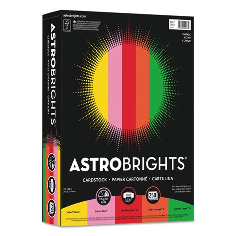 Astrobrights Wau21003 Color Cardstock 65lb 8 12 X 11 Assorted 250