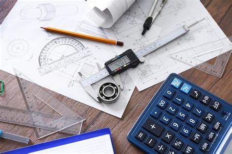 Premium Photo Engineering Supplies On Wooden Table Closeup