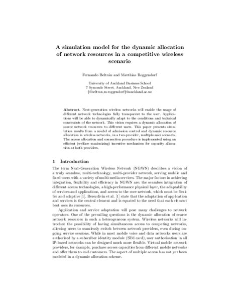 pdf a simulation model for the dynamic allocation of network