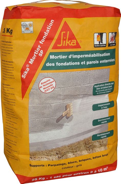 Enduit pour LImperméabilisation Des Fondations SIKA MORTIER FONDATION 25 KG GARANDEAU MATERIAUX