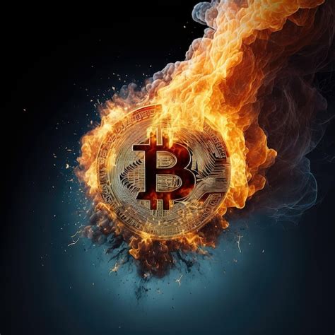 Pièce De Monnaie Bitcoin Brûlant Dans Les Flammes Sur Le Feu Generative Ai Photo Premium