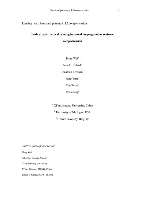 Pdf Lexicalized Structural Priming In Second Language Online Sentence