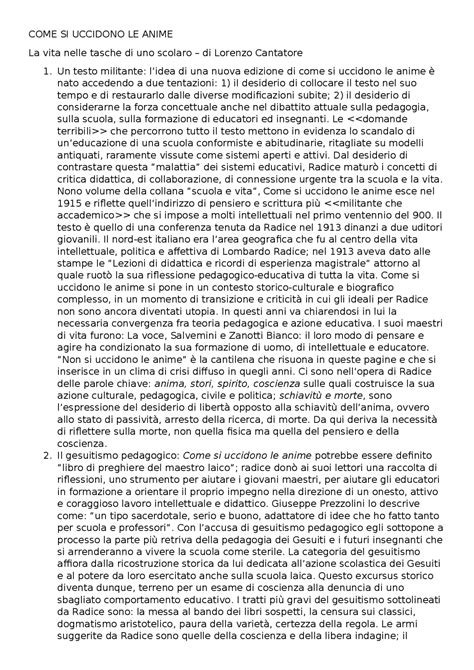 Come Si Uccidono Le Anime Riassunto Sintesi Del Corso Di Storia Della